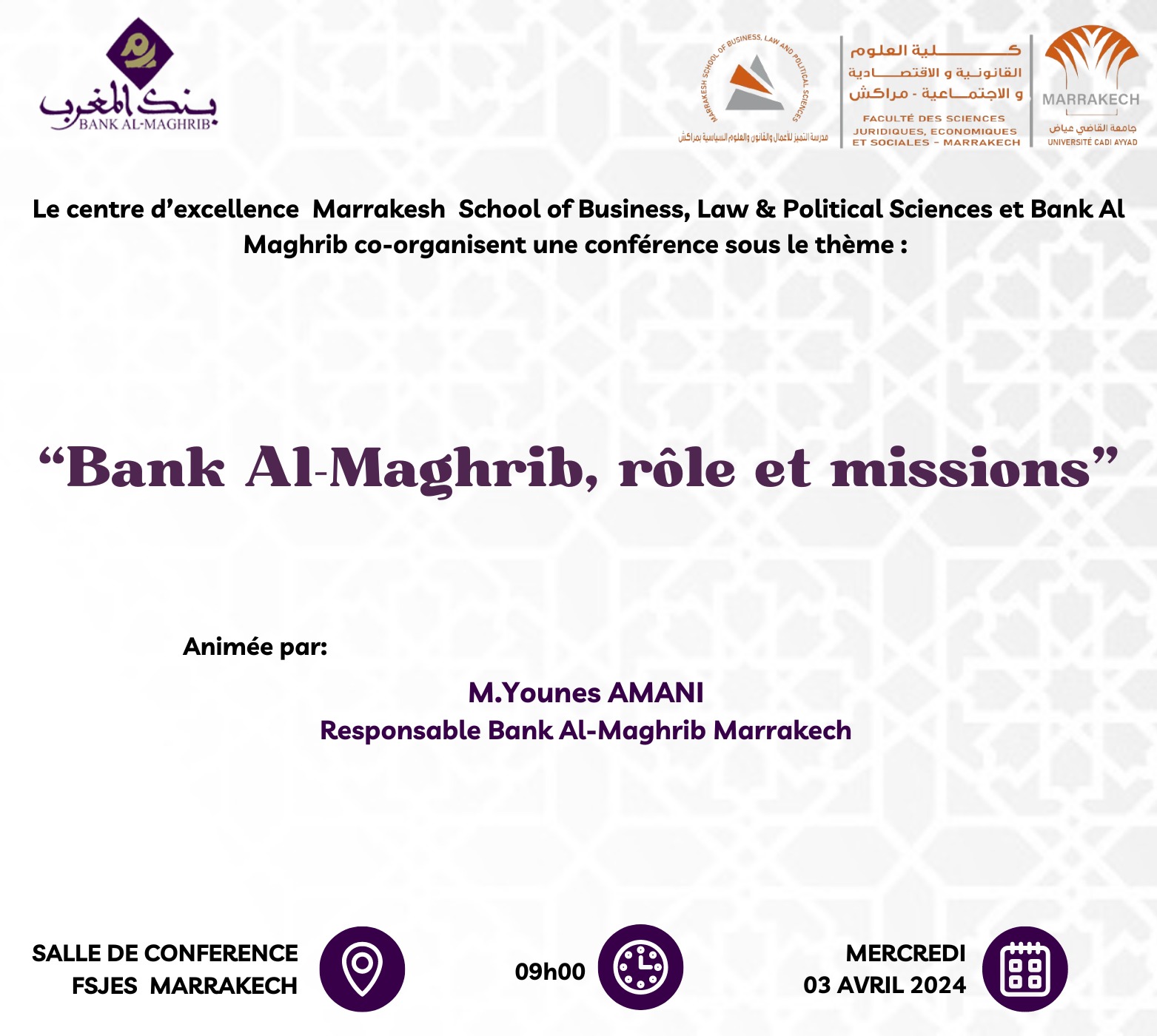 Conférence sous le thème : Banque AL-Maghrib, role et missions ...